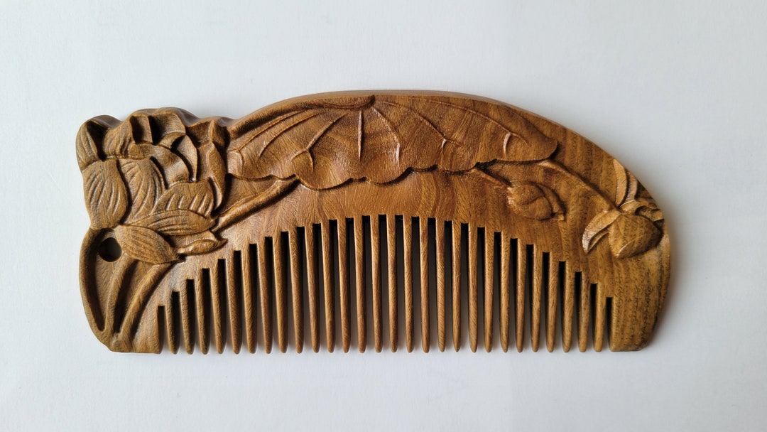 Hand-carved Wood Comb, Lotus Pattern Comb, Araki Wooden Comb, Seamless ...