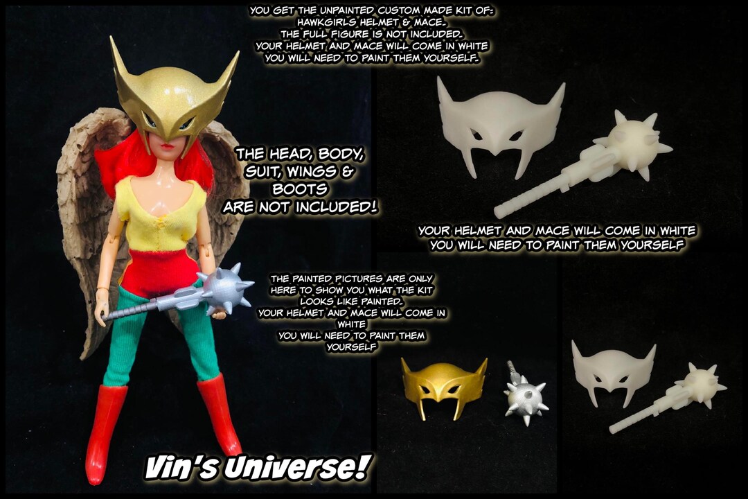 Custom 1/9th 8 Mego Scale Hawkgirl 2 Piece Kit Of: Unpainted Helmet ...