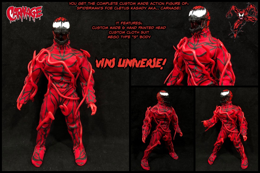 Custom 1/9th 8 Inch Mego Scale Spider-man Foe Cletus Kasady Carnage ...