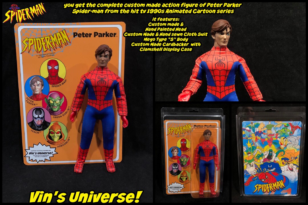 Custom 8 Mego 1990s Animated Cartoon Peter Parker Spider man Complete Figure Etsy Canada