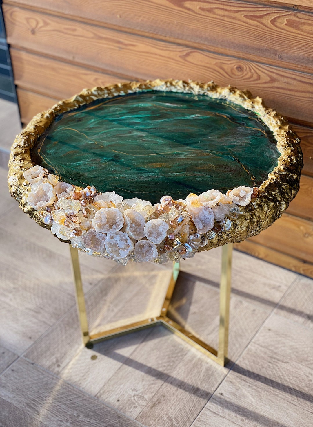 Green Jade and Geode Inspired Resin Table, Geode Epoxy Table, Live Edge ...