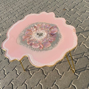 Handmade Mother of Pearl Resin Side Table: Pink Epoxy Coffee Table - Etsy