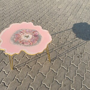 Handmade Mother of Pearl Resin Side Table: Pink Epoxy Coffee Table - Etsy