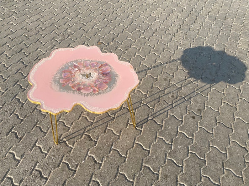 Handmade Mother of Pearl Resin Side Table: Pink Epoxy Coffee Table - Etsy