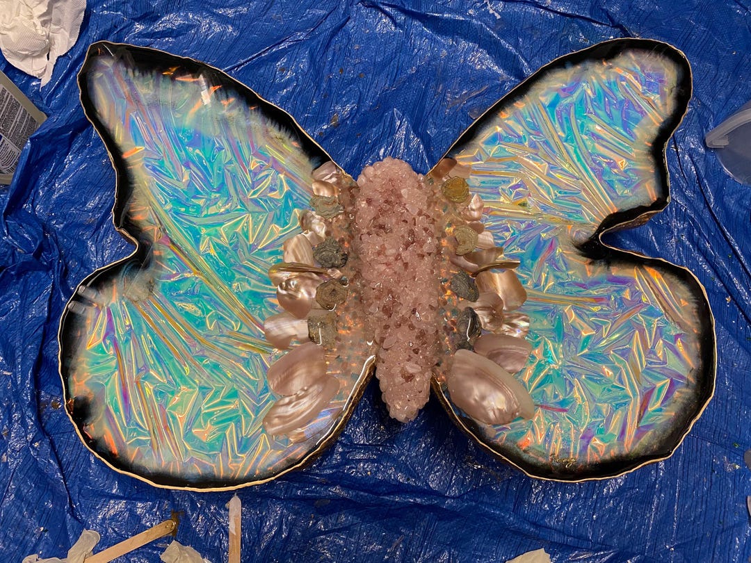 Butterfly Shaped Opal Geode Table, Butterfly Epoxy Geode Table, Resin ...