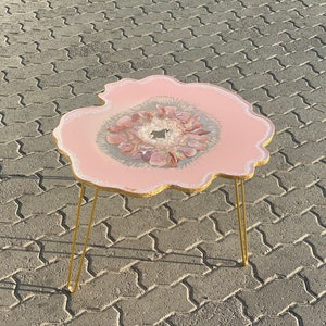 Handmade Mother of Pearl Resin Side Table: Pink Epoxy Coffee Table - Etsy