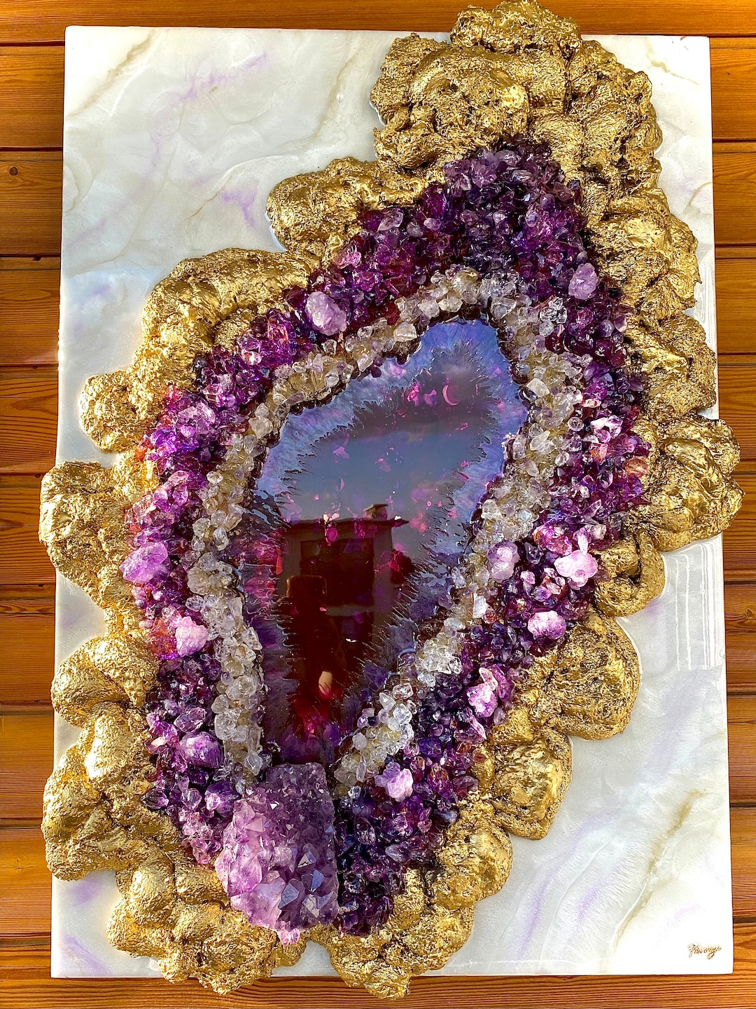 Amethysts Geode Inspired Resin Wall Art, Epoxy Wall Art, Geode Painting ...