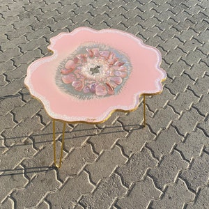 Handmade Mother of Pearl Resin Side Table: Pink Epoxy Coffee Table - Etsy