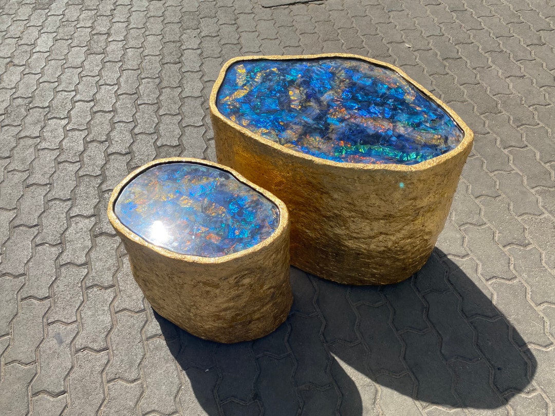 Boulder Opal Table Set, Opal Resin Table, Opal Epoxy Coffee Tables, Live Edge Table, Handmade ...
