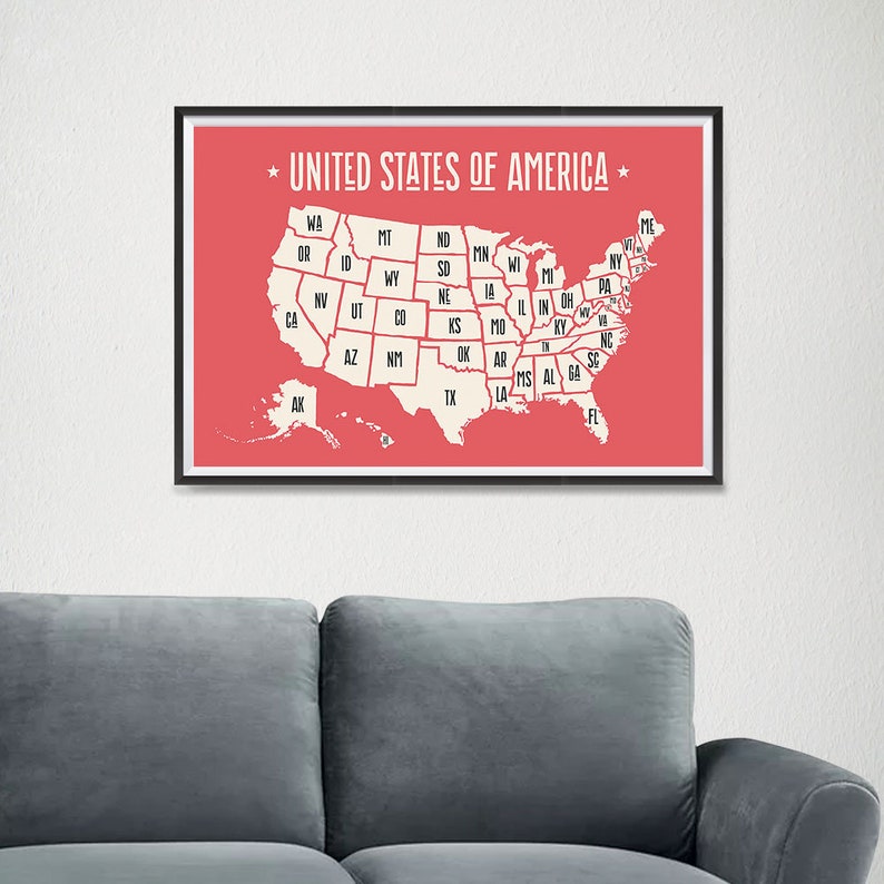 USA Maps With States Details Posters - Poster Printing - Wall Art Print ...