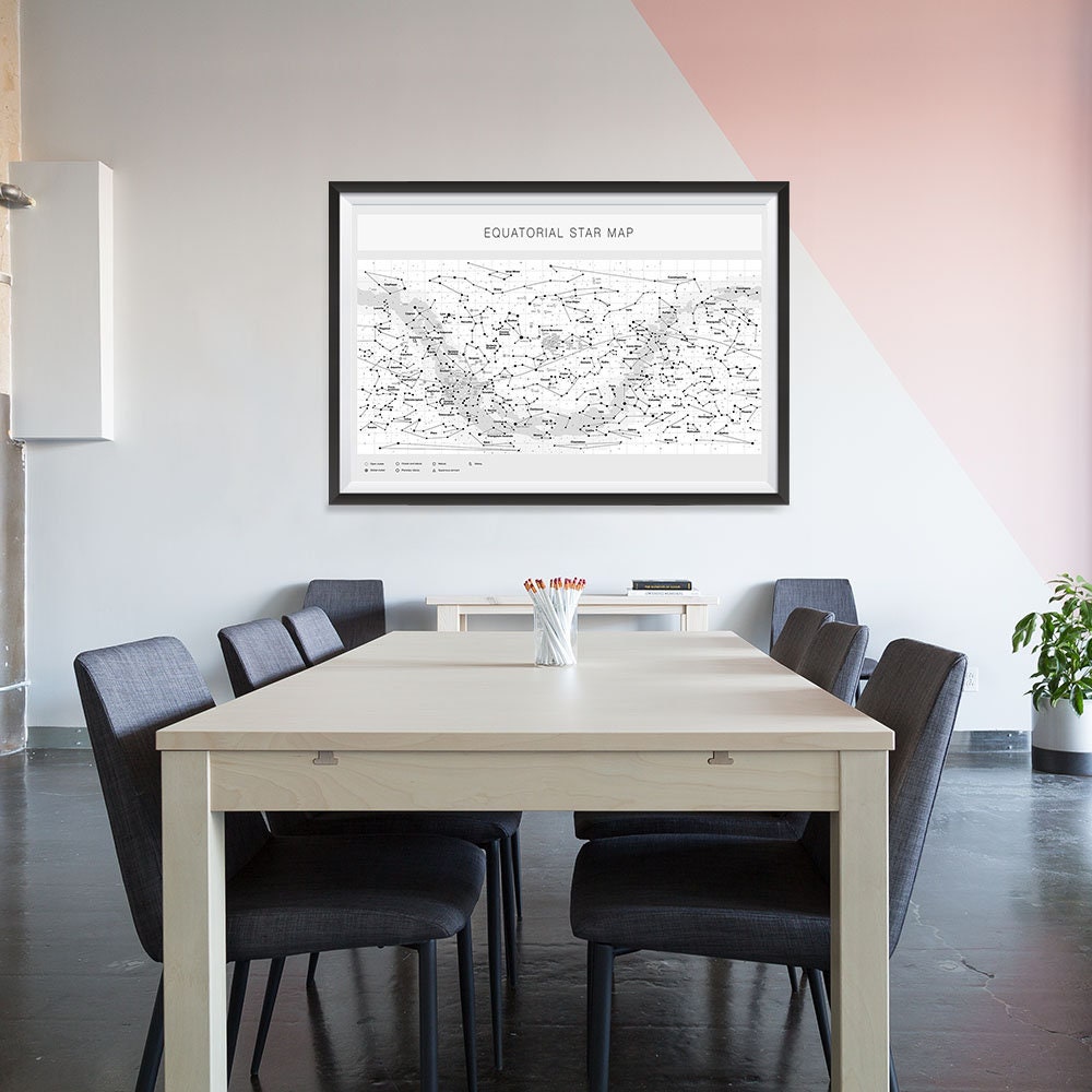 Highly Detailed Equatorial Star Map Poster Constellations | Etsy