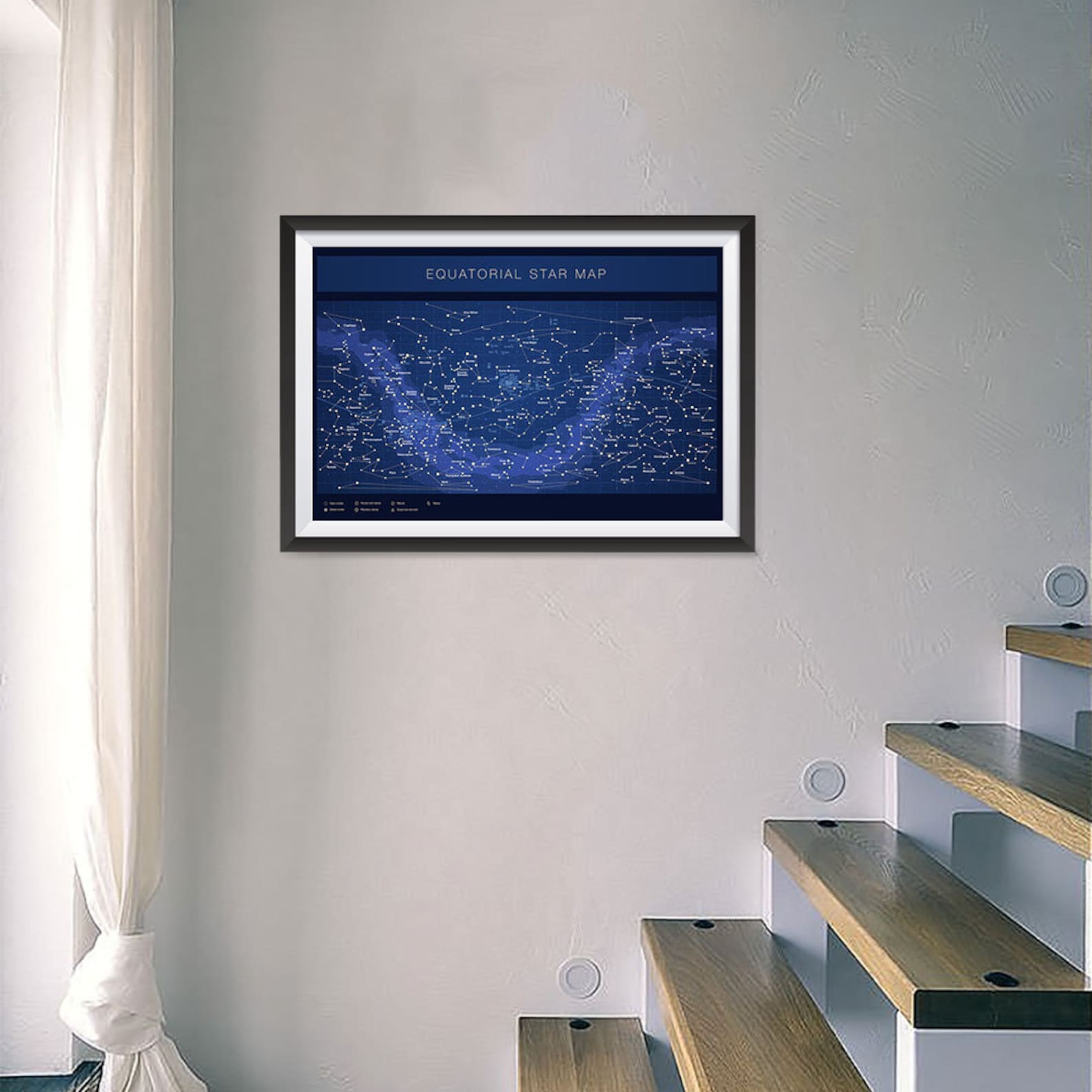 Highly Detailed Equatorial Star Map Poster - Constellations With Star ...