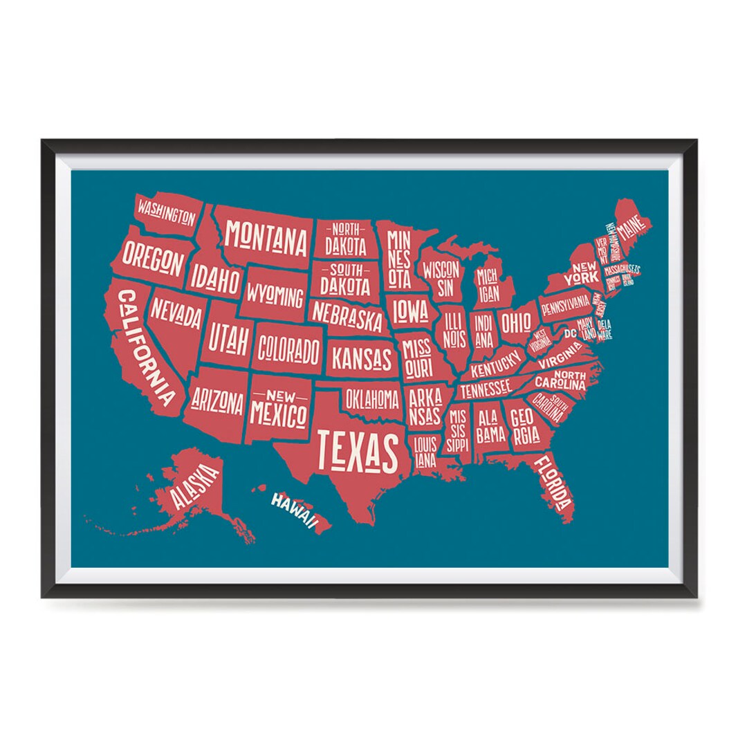USA Maps With States Details Posters - Poster Printing - Wall Art Print ...