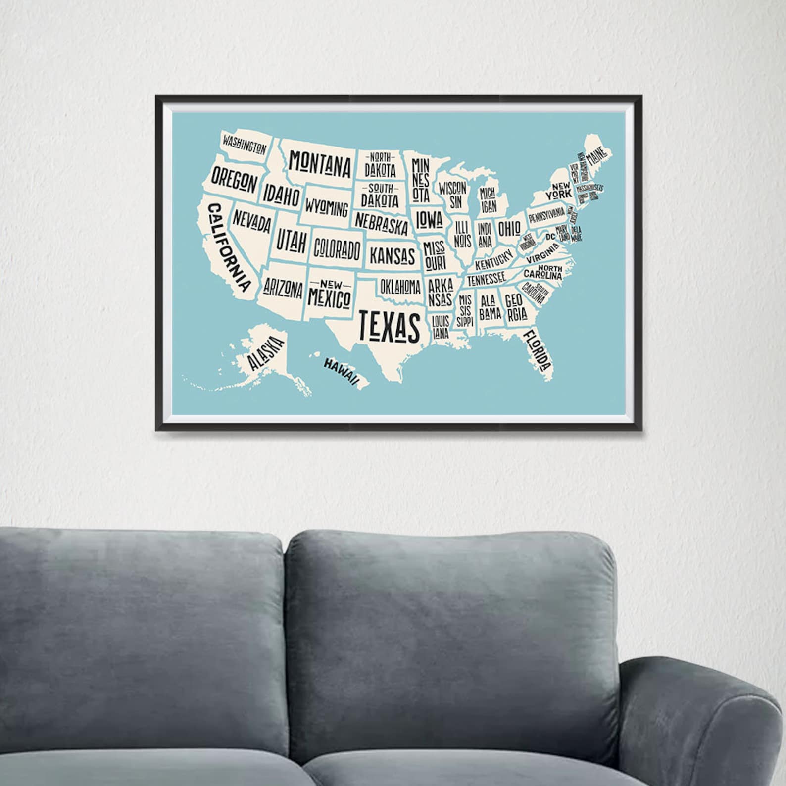USA Maps With States Details Posters - Poster Printing - Wall Art Print ...