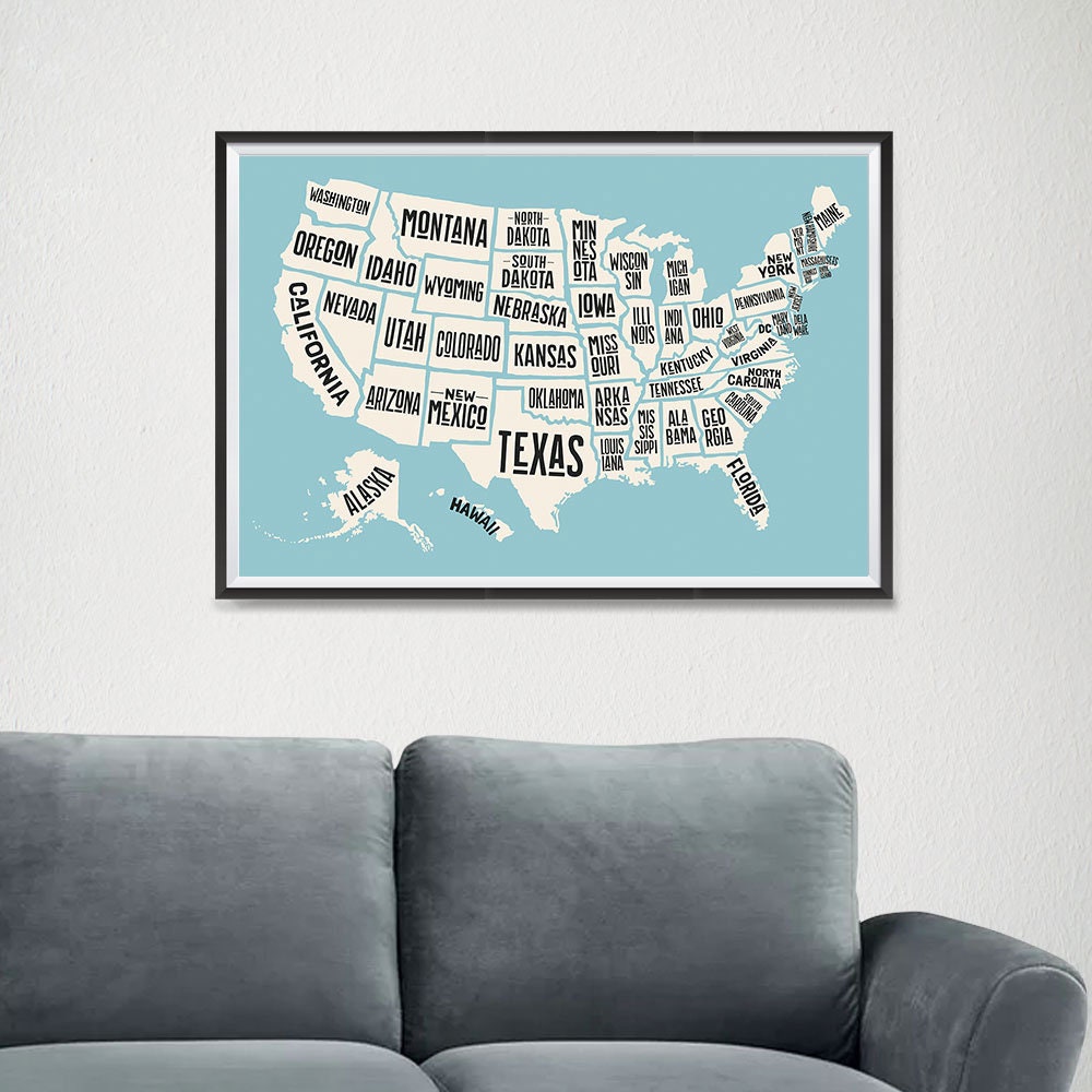 USA Maps With States Details Posters - Poster Printing - Wall Art Print ...