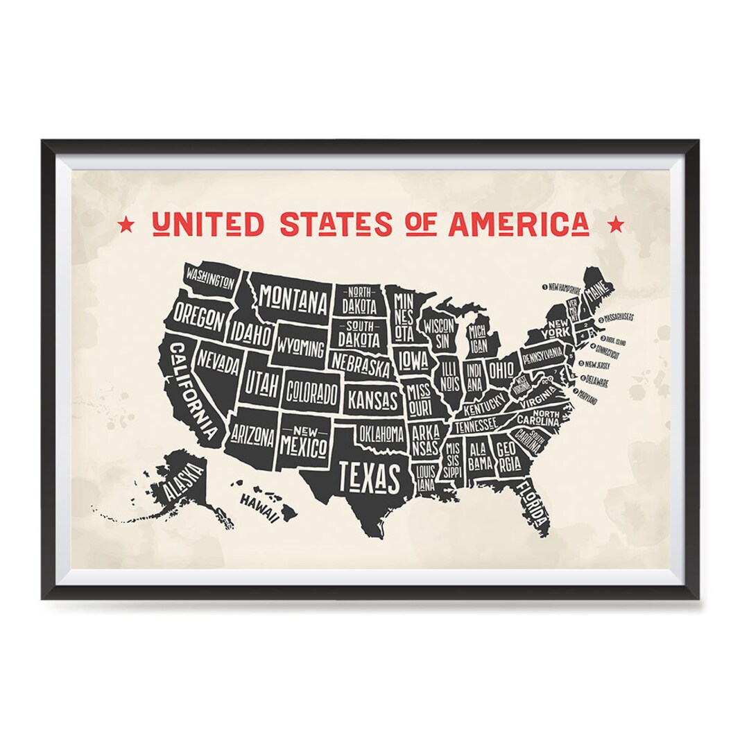 USA Maps With States Details Posters - Poster Printing - Wall Art Print ...
