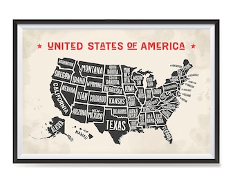 USA Maps With States Details Posters Poster Printing Wall Art Print for ...