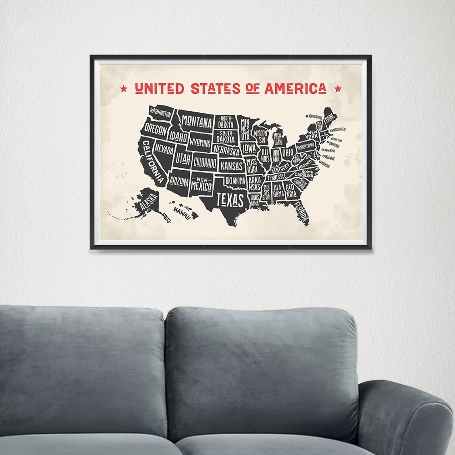 USA Maps With States Details Posters Poster Printing Wall | Etsy
