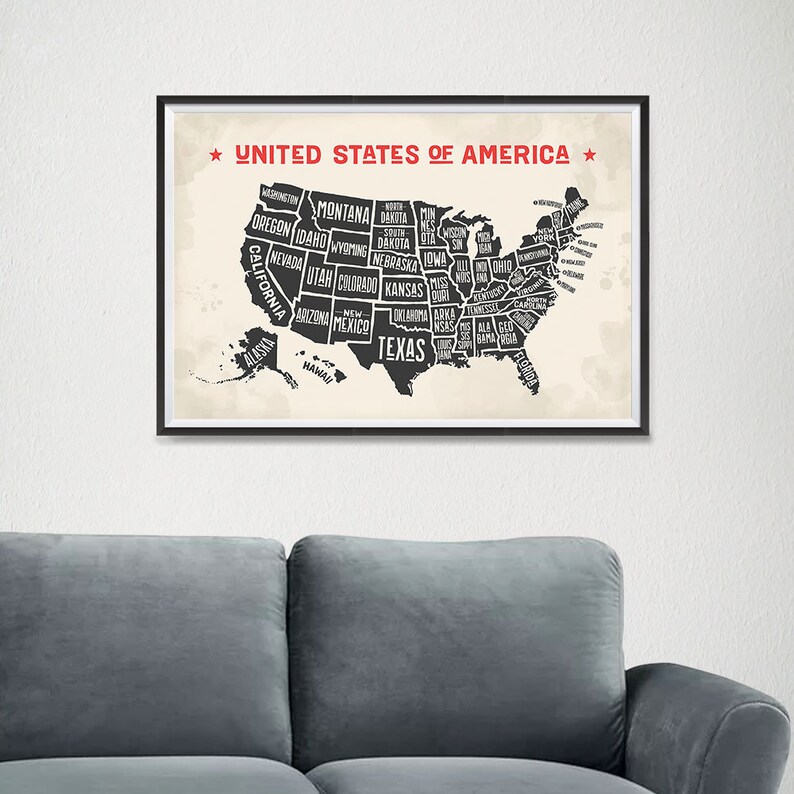 USA Maps With States Details Posters - Poster Printing - Wall Art Print ...