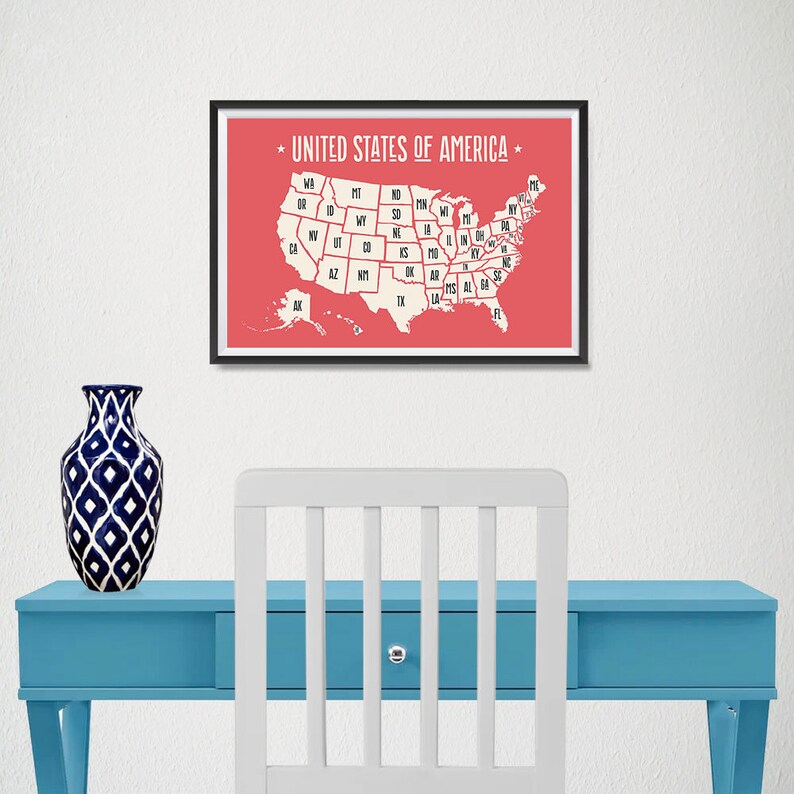 USA Maps With States Details Posters - Poster Printing - Wall Art Print ...