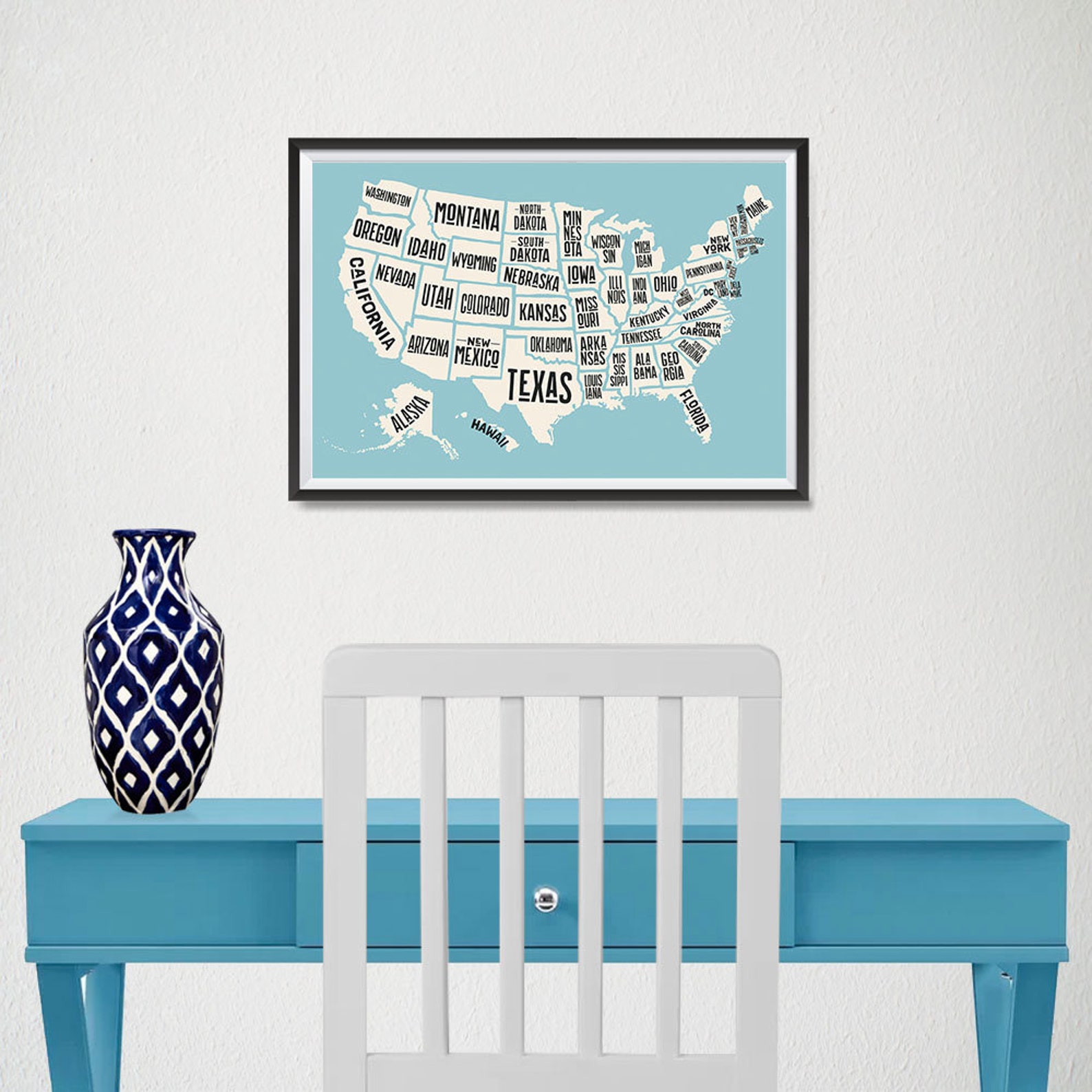 USA Maps With States Details Posters - Poster Printing - Wall Art Print ...