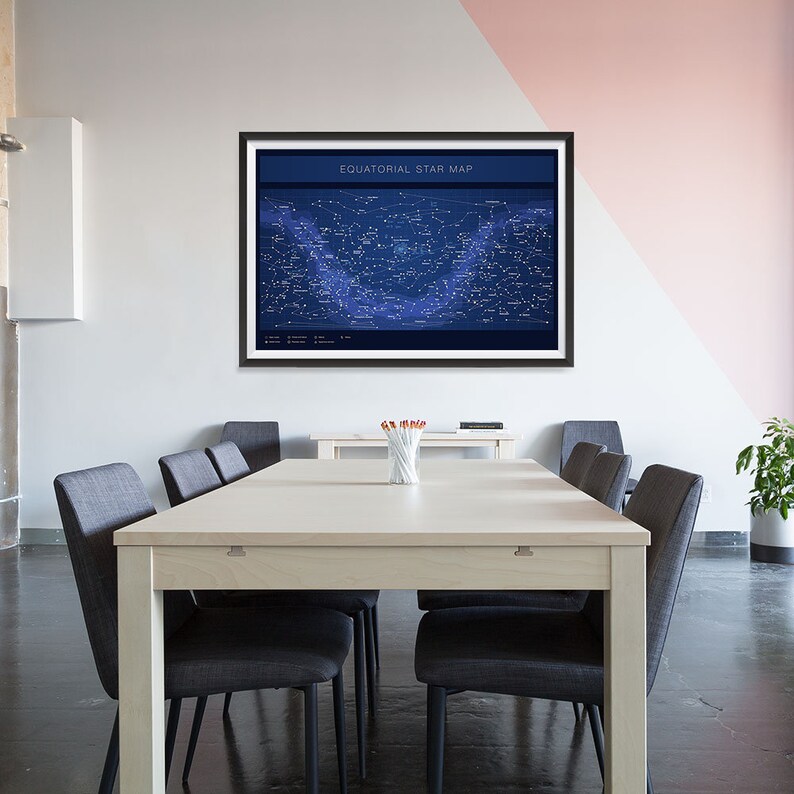 Highly Detailed Equatorial Star Map Poster - Constellations With Star ...