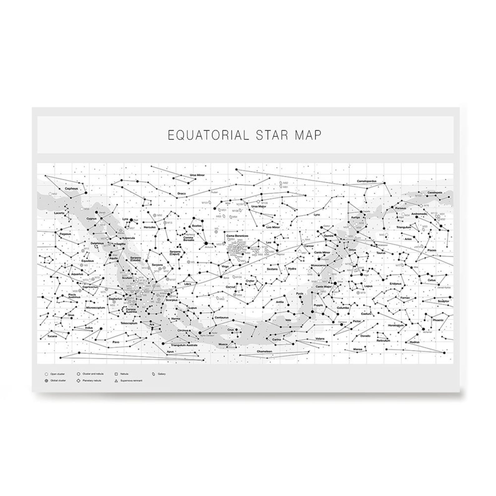 Highly Detailed Equatorial Star Map Poster Constellations | Etsy