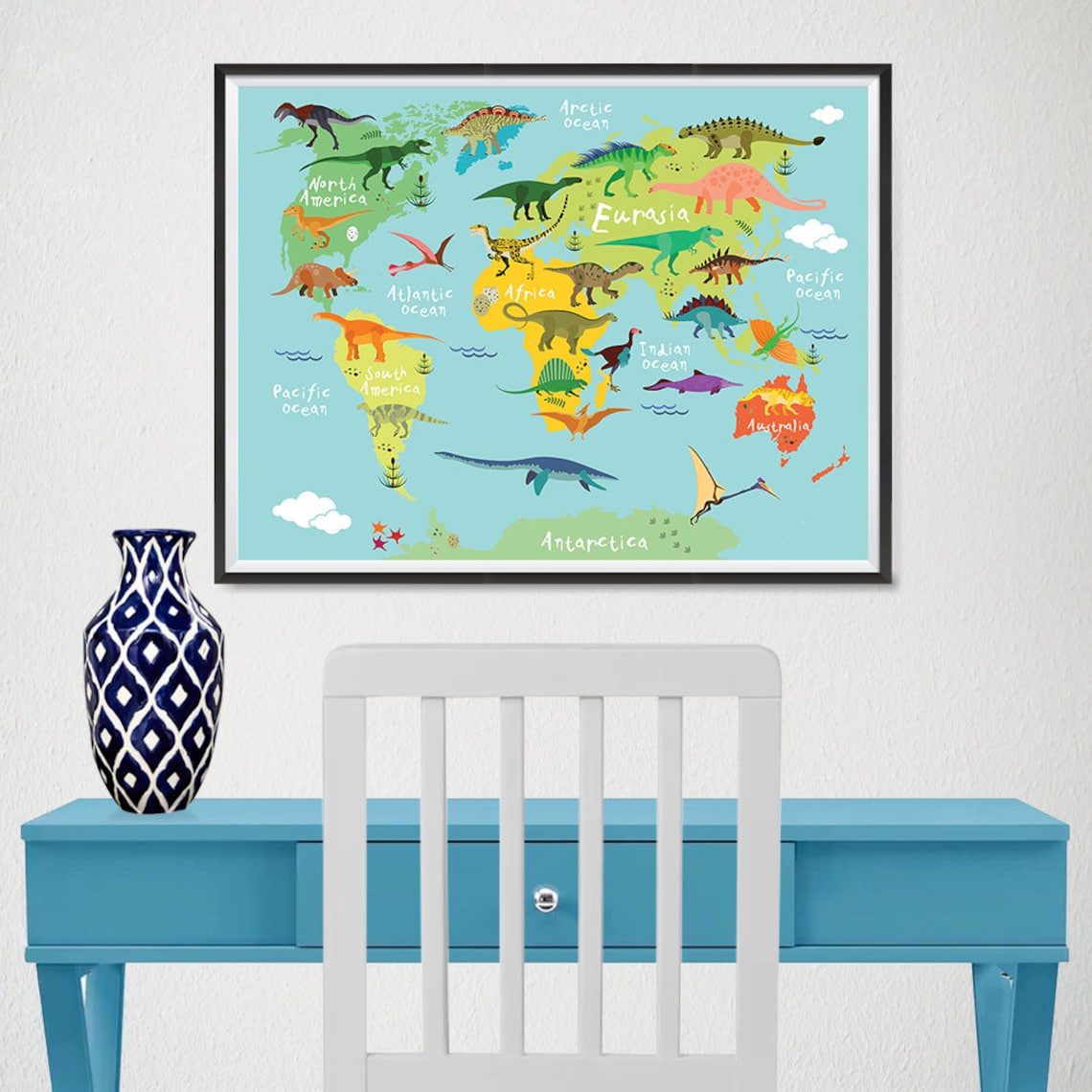 Kids Animals Funny World Map Poster Printing Wall Art | Etsy