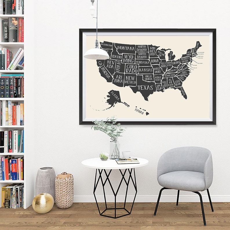 USA Maps With States Details Posters - Poster Printing - Wall Art Print ...