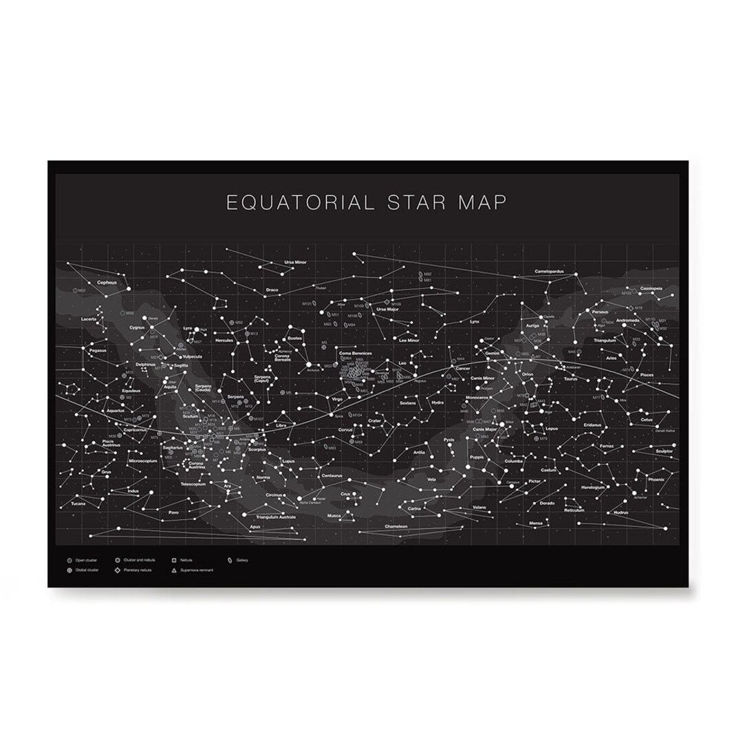 Highly Detailed Equatorial Star Map Poster - Constellations With Star ...