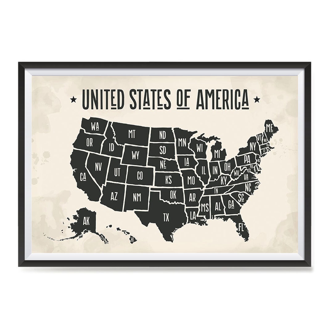 USA Maps With States Details Posters - Poster Printing - Wall Art Print ...