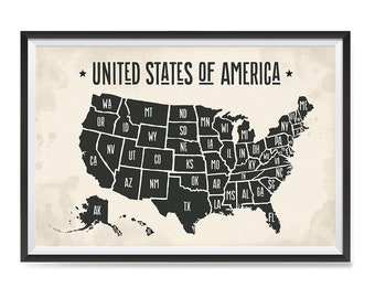 USA Maps With States Details Posters Poster Printing Wall Art Print for ...