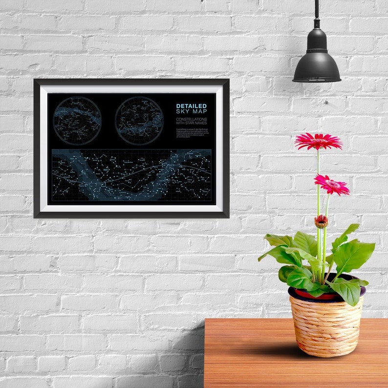 Highly Detailed SKY MAP POSTER - Constellations With Star Names - Wall ...