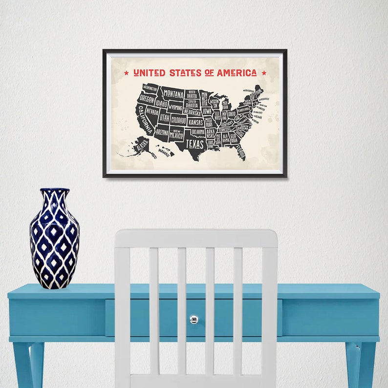 USA Maps With States Details Posters Poster Printing Wall | Etsy