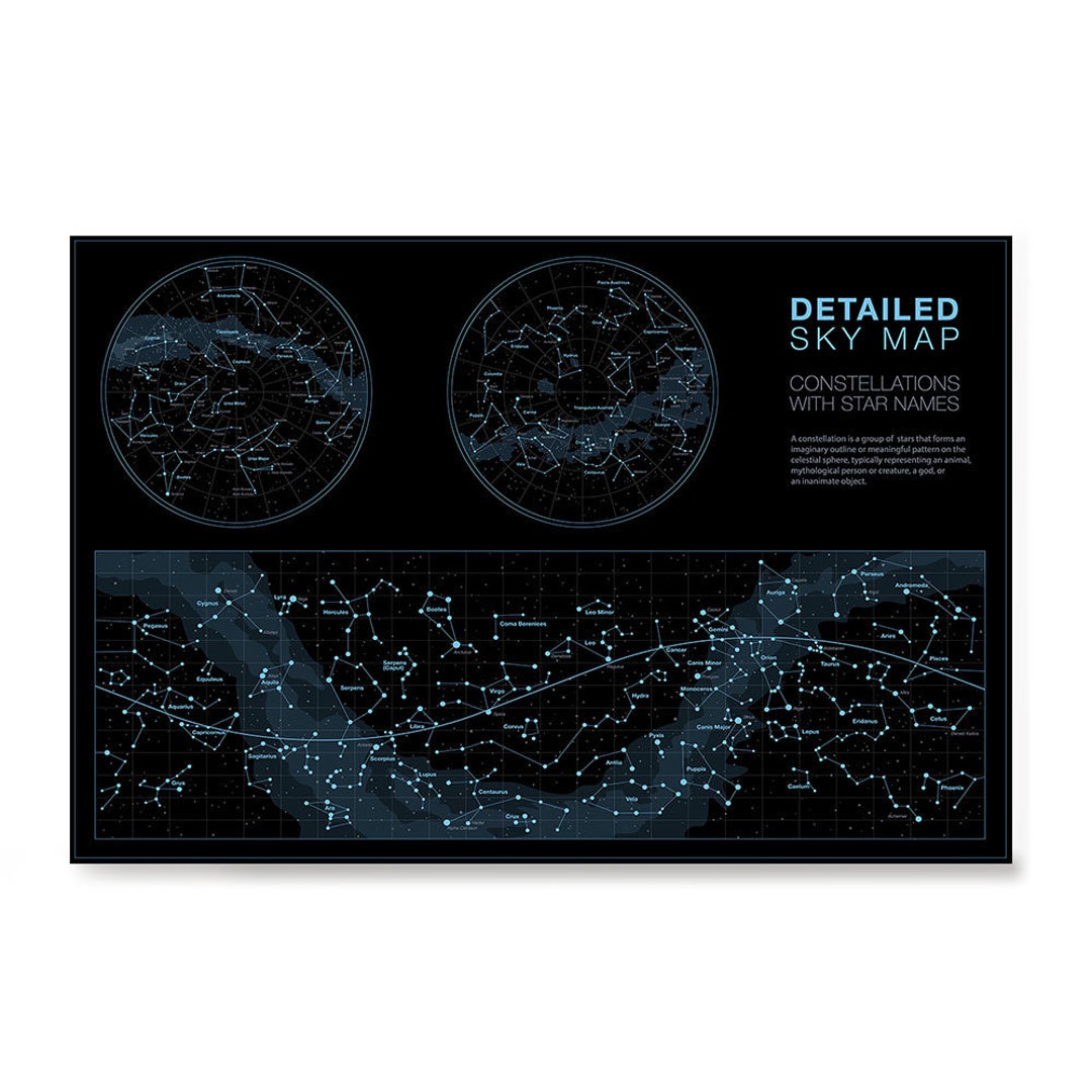 Highly Detailed Sky Map Poster - Constellations With Star Names - Wall ...