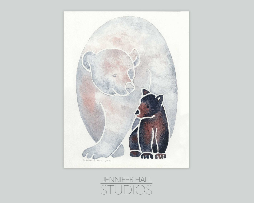 Little Bear Big Bear, Watercolor Print, Blank Greeting Card, Baby ...