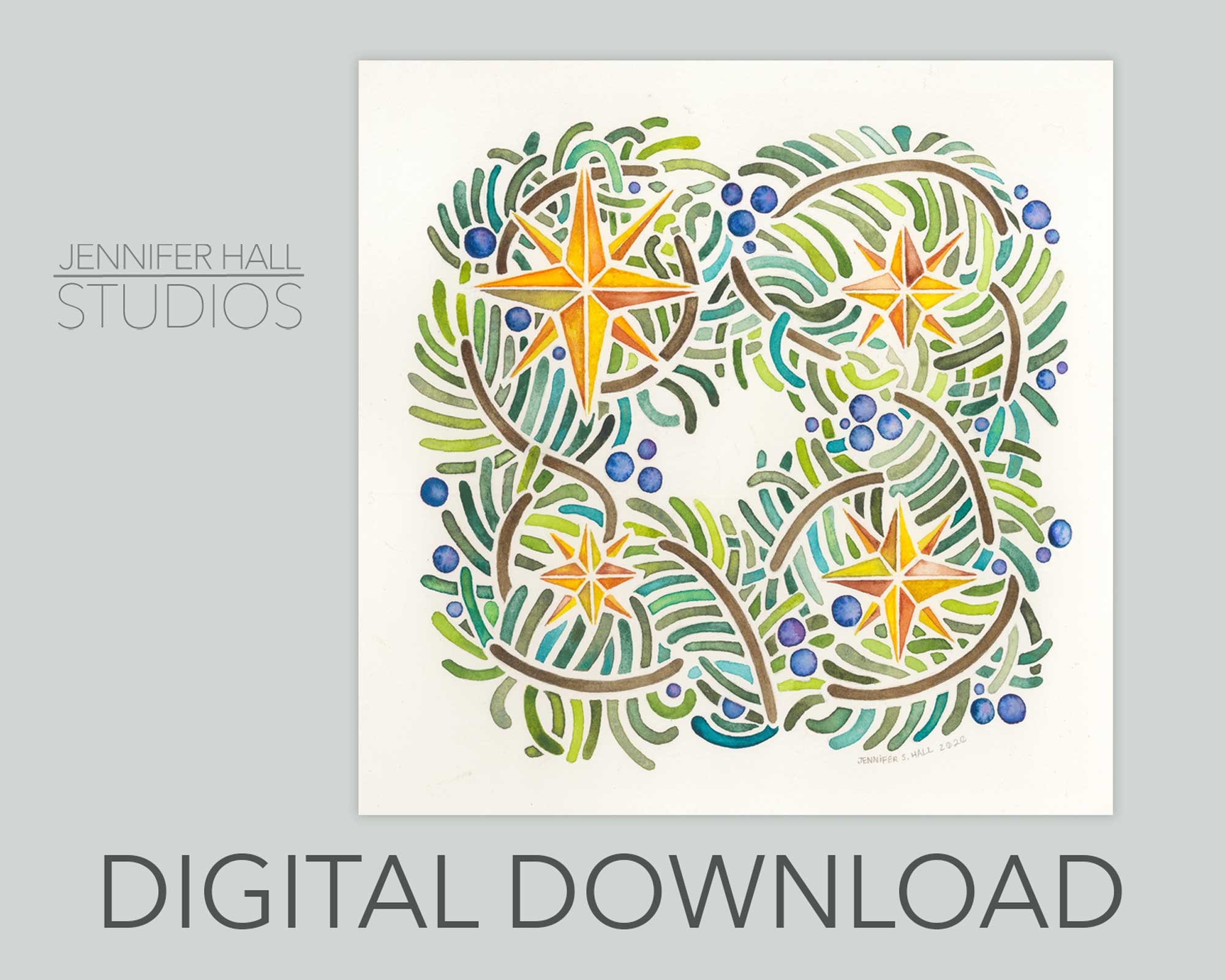 Advent Wreath Digital Download, Printable Art, Christmas, Watercolor ...