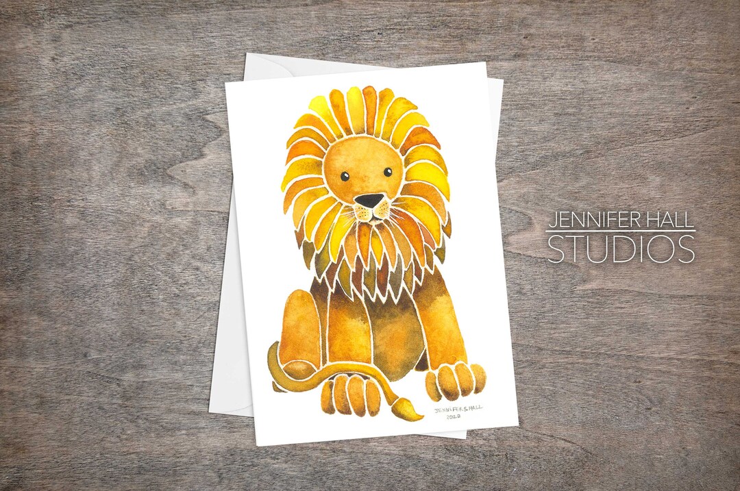 Lion, Art Note Card, Watercolor, Blank Greeting Card, Notecard, Nursery ...