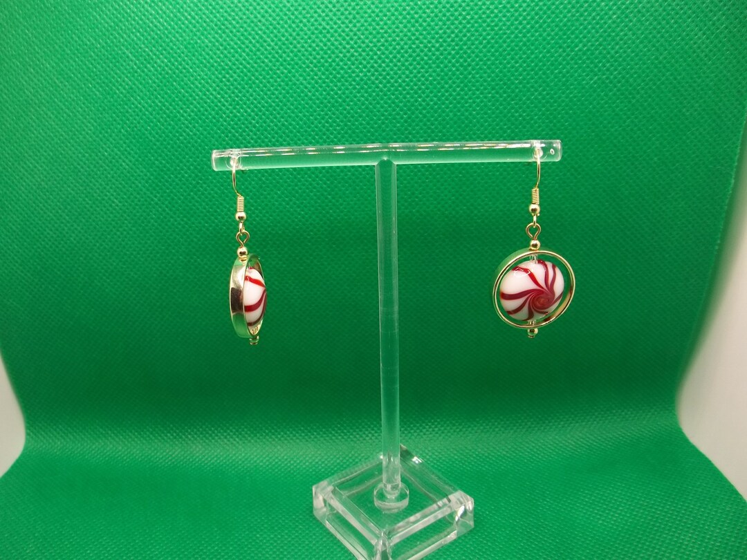 Drop Dangle Earrings Peppermint Twist Spinners Christmas Holiday Candy ...