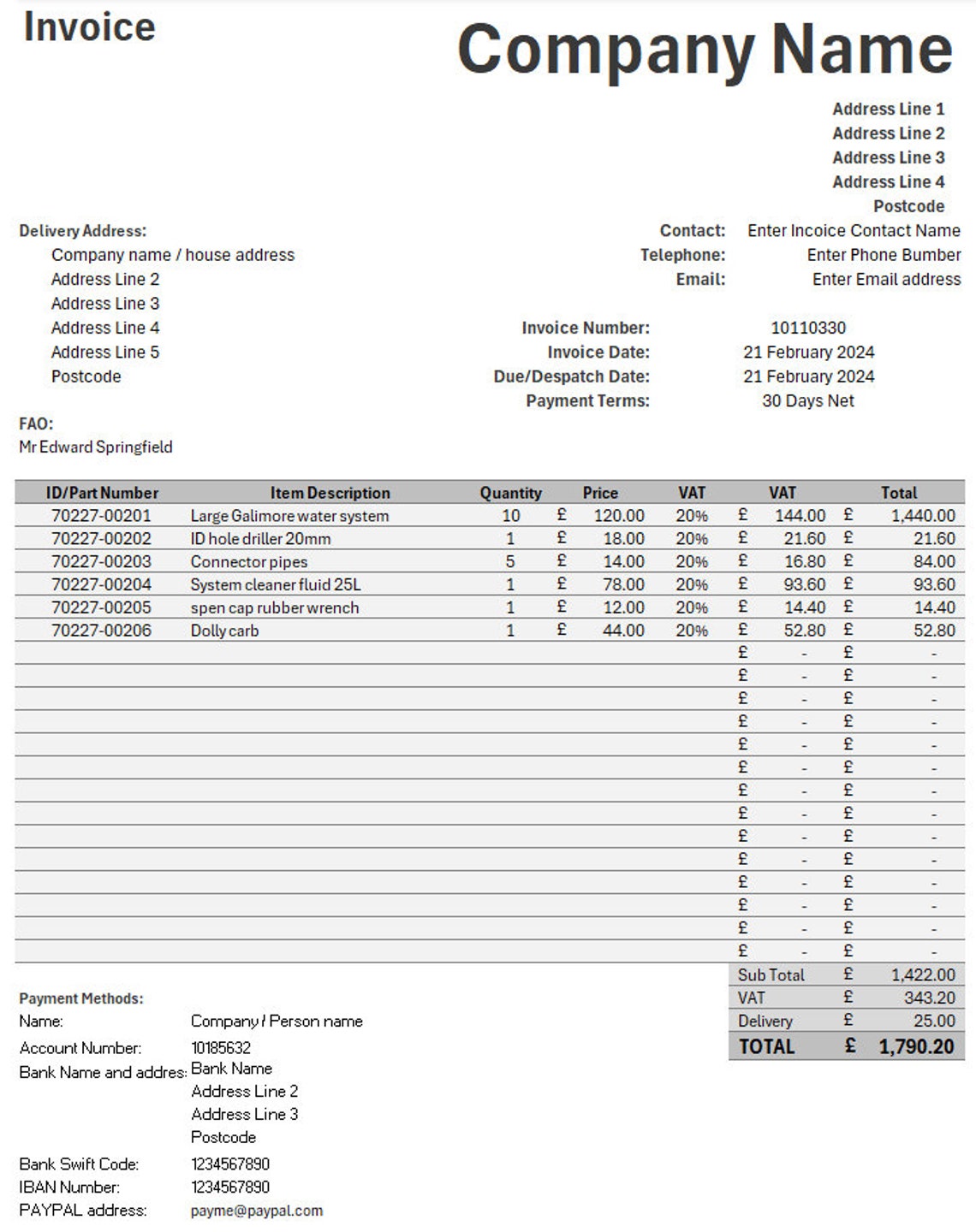 Invoice Template Simple Automatic Calculating Excel Digital Invoice ...