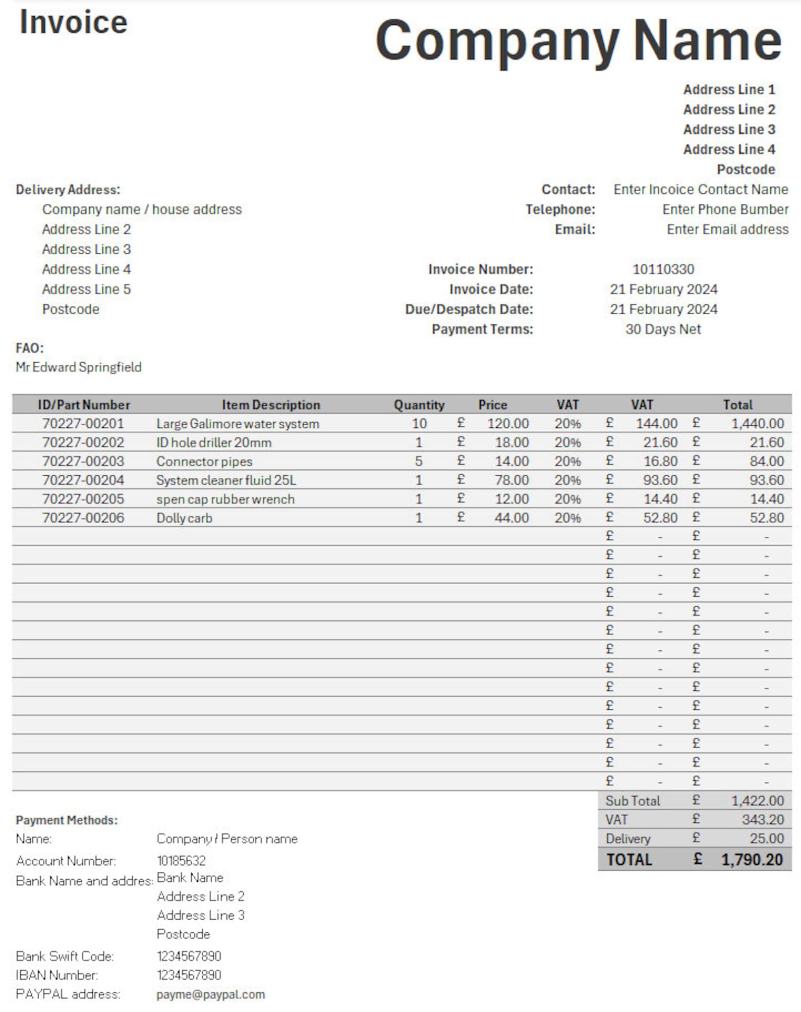 Invoice Template Simple Automatic Calculating Excel Digital Invoice ...