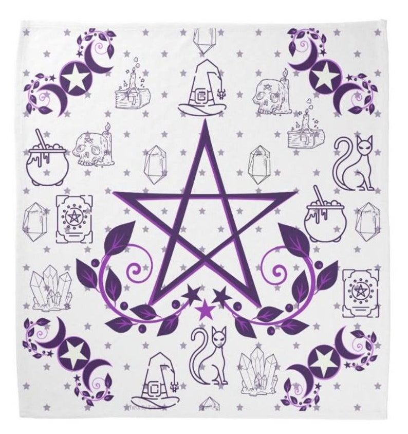 Purple on white Wicca pentagram witch Altar cloth & divination | Etsy