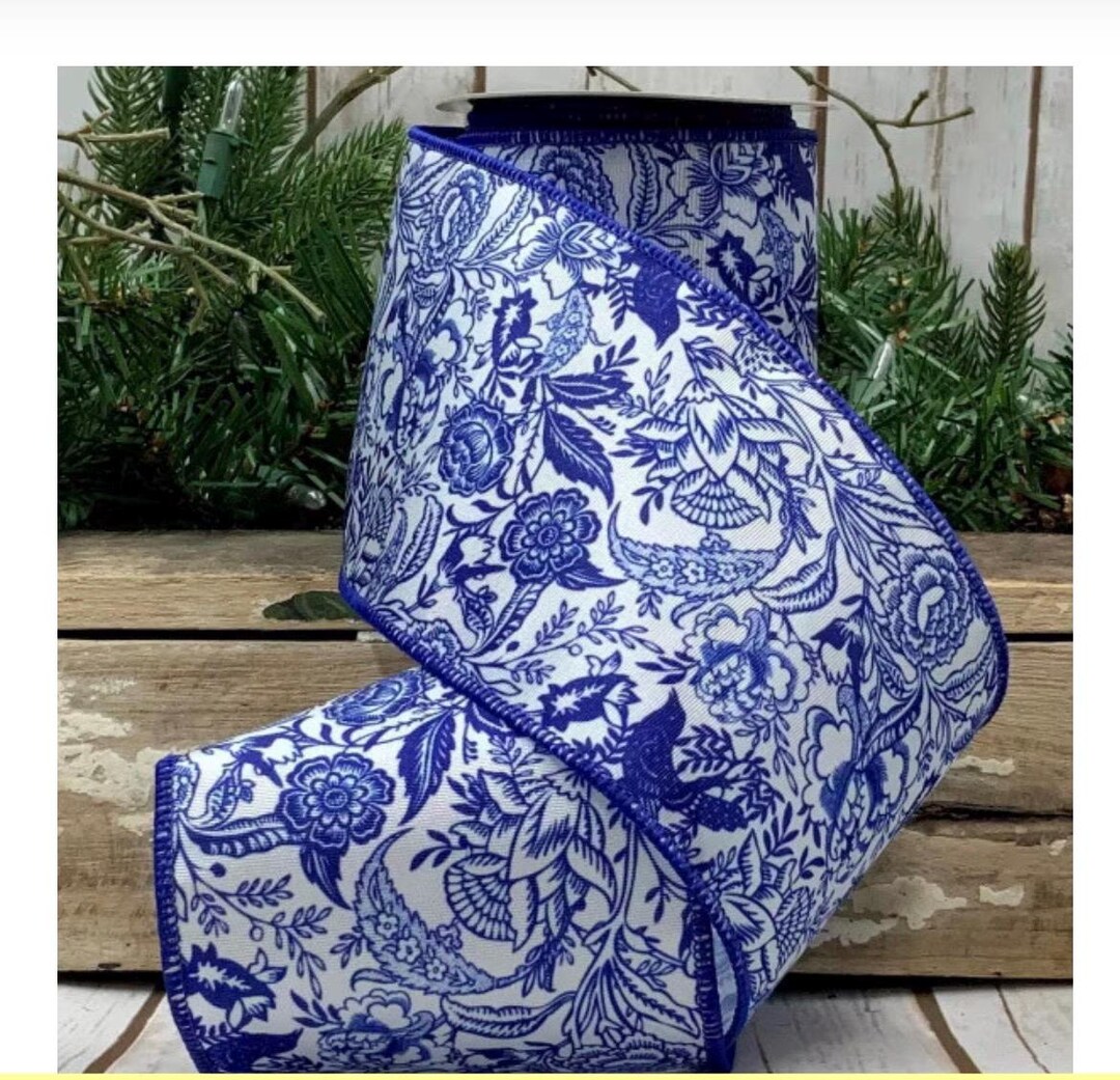 D Stevens Chinoiserie Ribbon 4x 10 Yds Grosgrain Blue Printed French ...