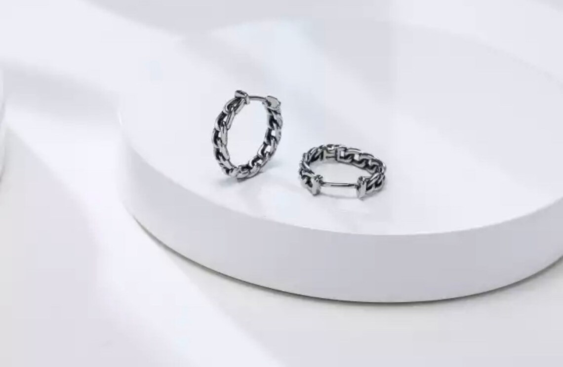 Men Chain Hoop Earring Men Earrings Stainless Steel Tiny Chain - Etsy