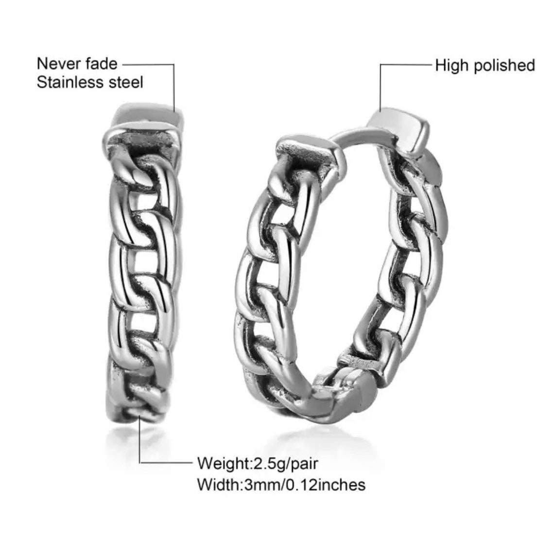 Men Chain Hoop Earring Men Earrings Stainless Steel Tiny Chain - Etsy