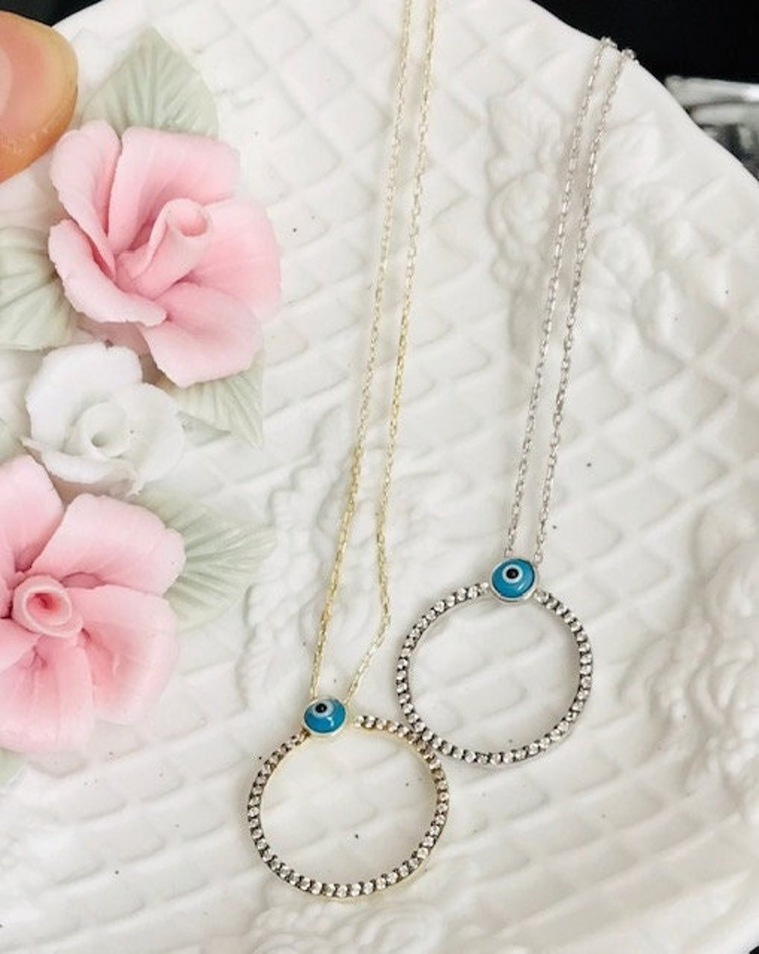 Evil Eye Circle Necklace/gold-silver Plated Cubic Zirconia - Etsy