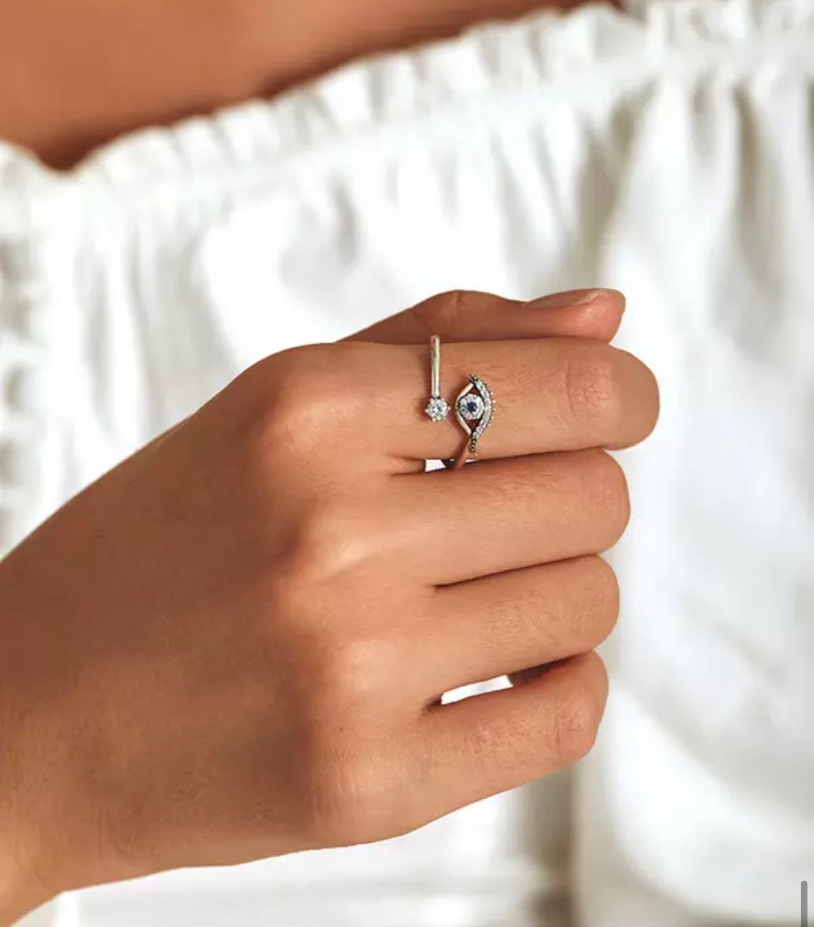 Evil Eye Sterling Silver Ring /lucky Evil Eye With Cubic - Etsy