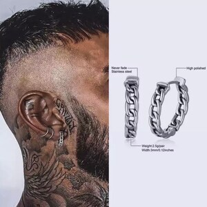 Men Chain Hoop Earring Men Earrings Stainless Steel Tiny Chain - Etsy