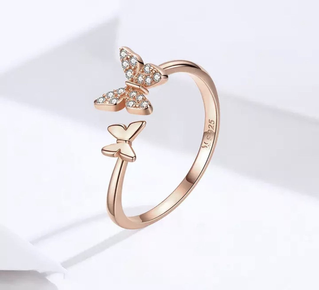 Butterfly Adjustable Finger Ring/silver Batterfly Ring/rose - Etsy