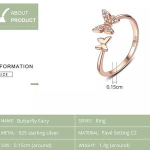 Butterfly Adjustable Finger Ring/silver Batterfly Ring/rose - Etsy